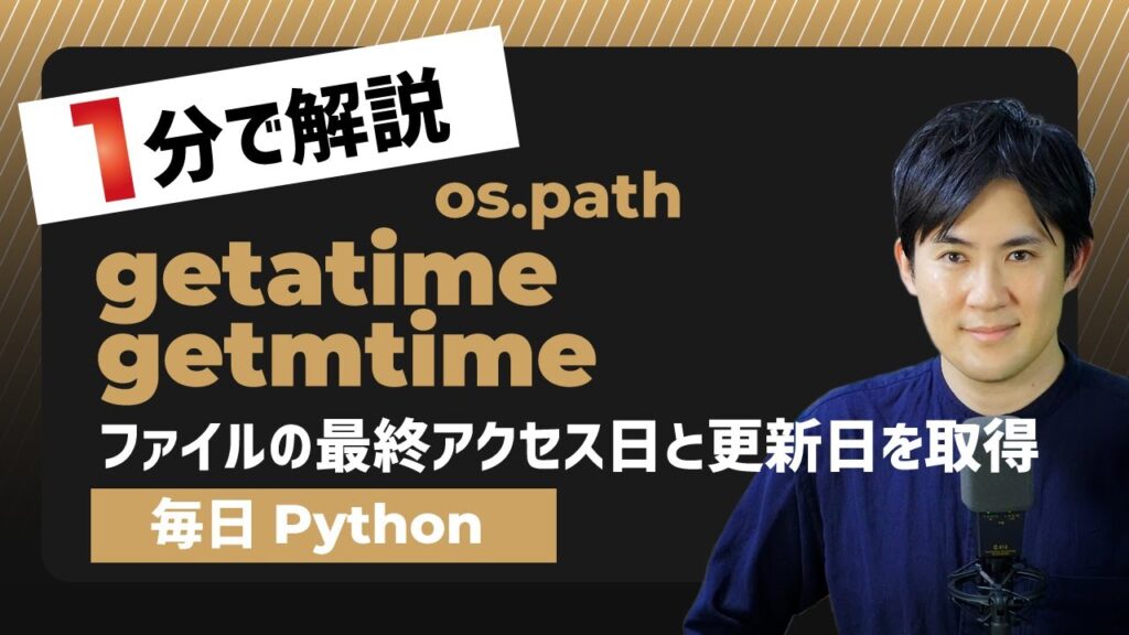 【毎日Python】Pythonでファイルの最終アクセス日と最終更新日を取得する方法｜os.path.getatime/getmtime | Pythonちゃん