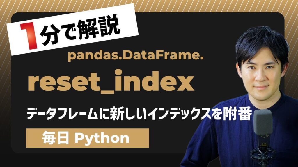 【毎日Python】Pythonでデータフレームに新しいインデックスを附番する方法｜DataFrame.reset_index | Pythonちゃん