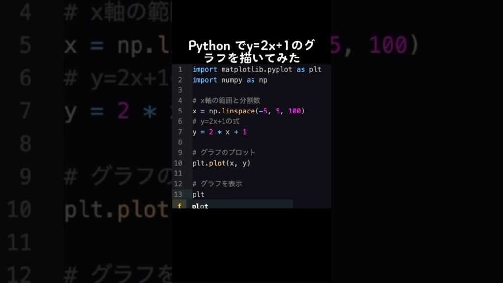 【プログラミング】y=2x+1のグラフを描いてみた【初心者】 #shorts | Pythonちゃん