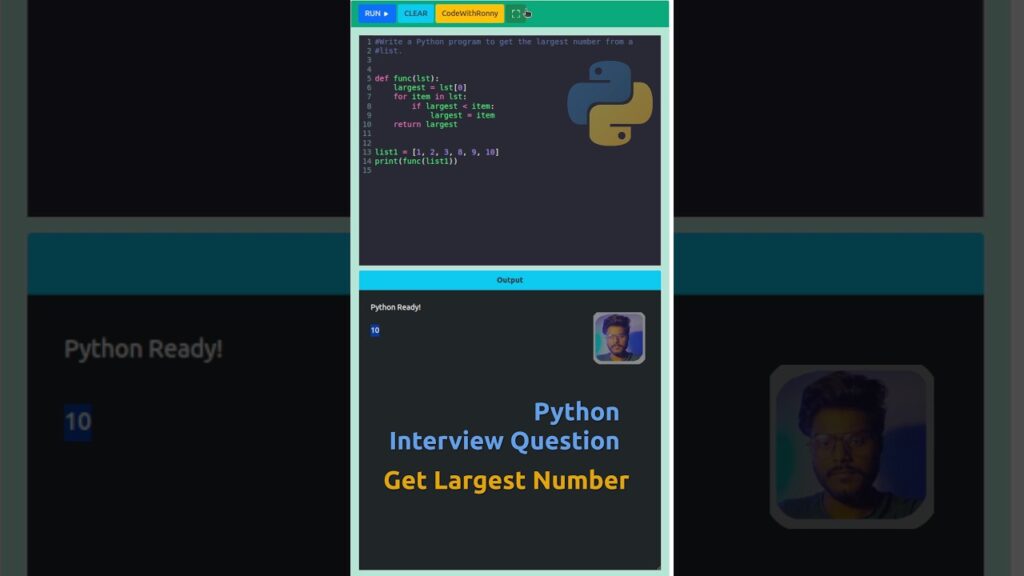 Python Program to get largest number #python #coding #shortsfeed ...