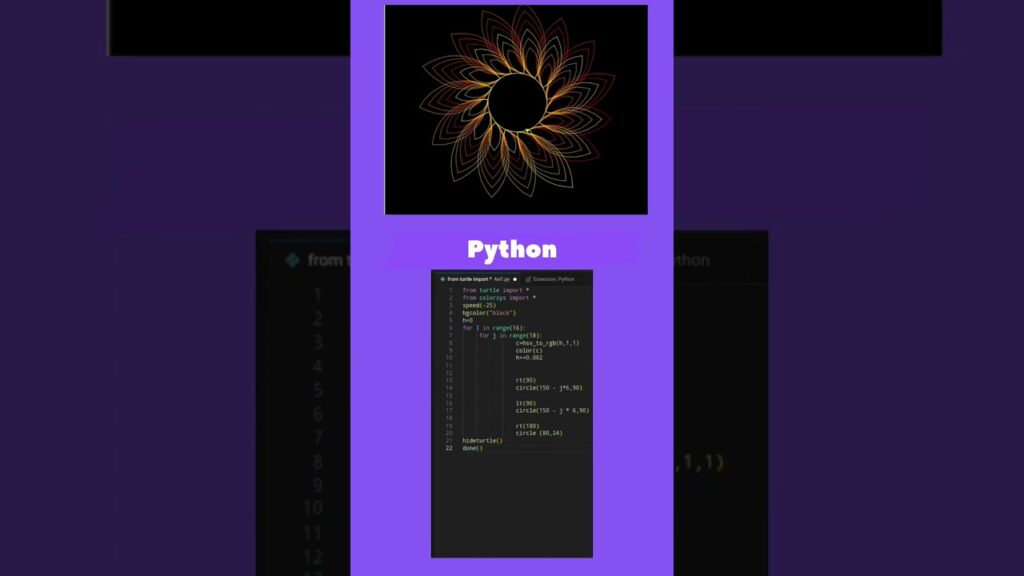 Flower design using python||#turtle #python #coding | Pythonちゃん